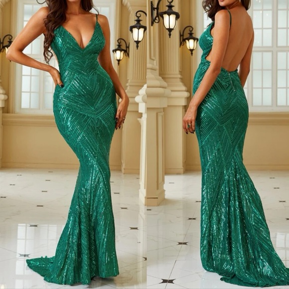 Dresses | Luxe Mermaid Hem Backless Party Formal Evening Sequins Gown ...